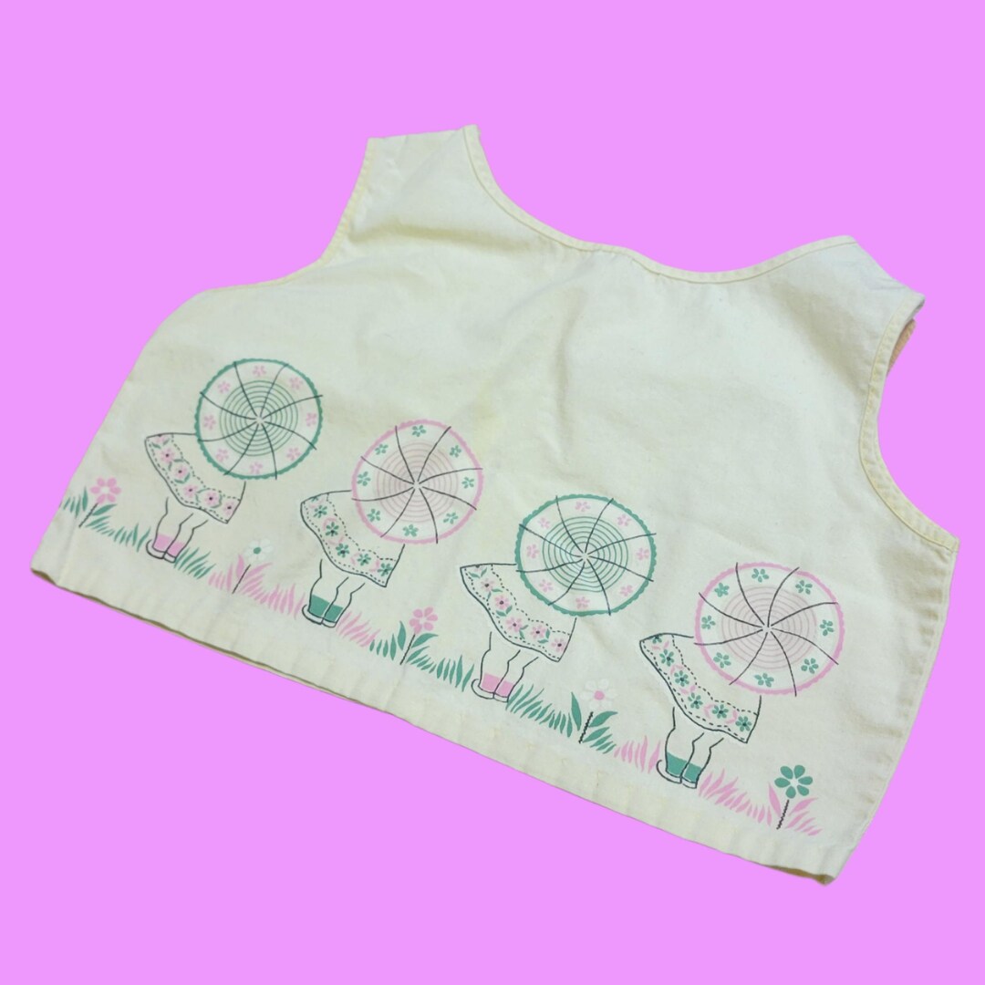 Vintage 60s Kids Top Pastel Yellow Tank Top With Parisol Girl Graphic ...