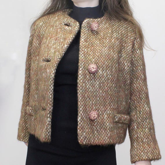 Vintage 60s Tweed Mod Jacket with Giant Textured Butt… - Gem