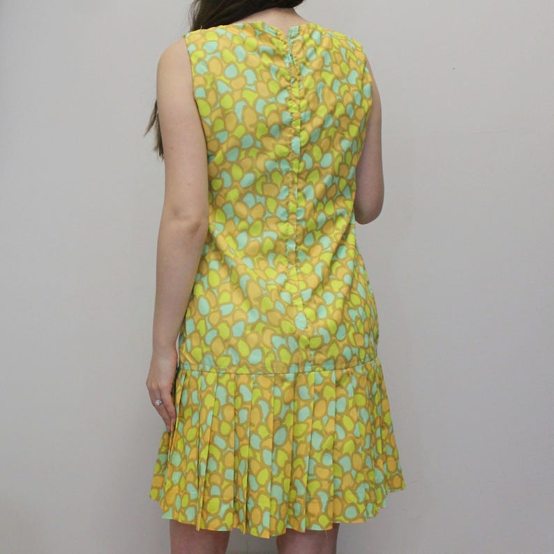 Vintage 60s Funky Patterned Mini Dress With Bow and Pleated Skirt - Etsy