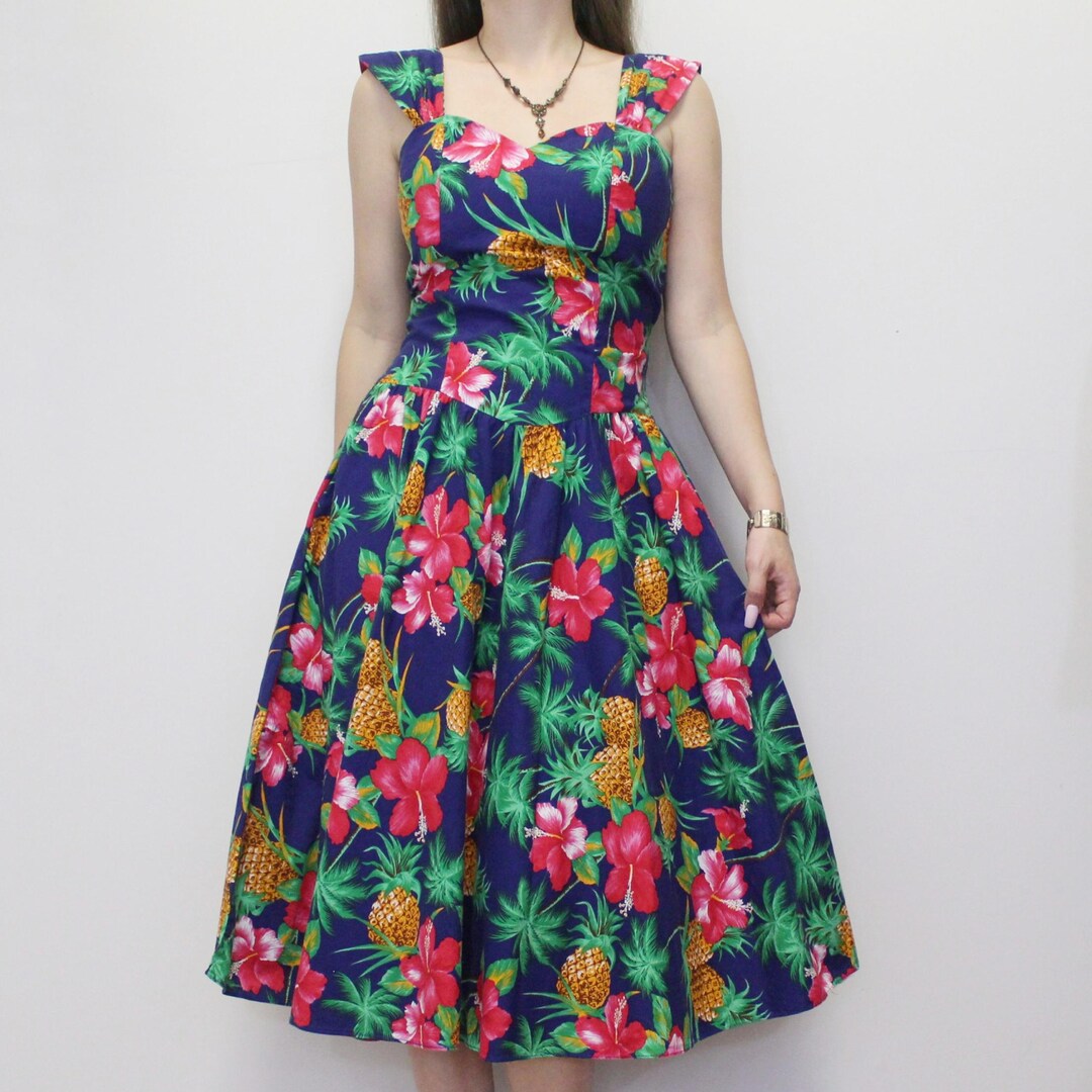Vintage 80s Floral Midi Dress Drop Waist Sundress With Shirred Stretch ...