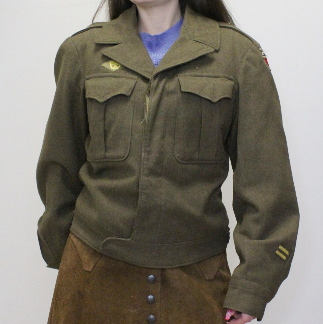 Vintage 40s WWII Wool Jacket Green Army Jacket With Honorable Discharge ...