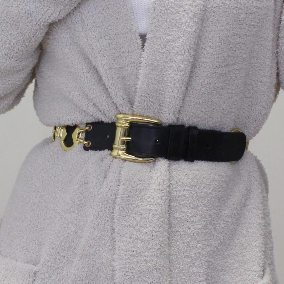 Vintage 90s Circle Belt Black Leather Gold Detail Belt - Etsy