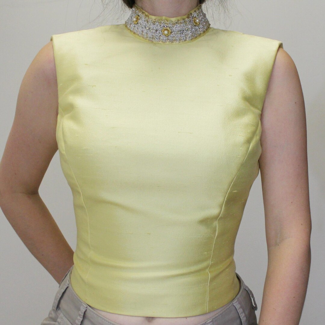 Vintage 60s Formal Top Fitted Sleeveless Top With Detailed Mock Neck ...