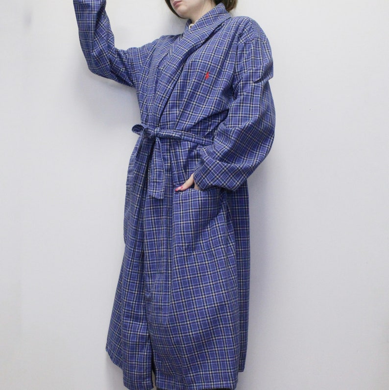 Vintage 90s Polo Ralph Lauren Sleepwear Plaid Flannel Robe POLO Blue ...