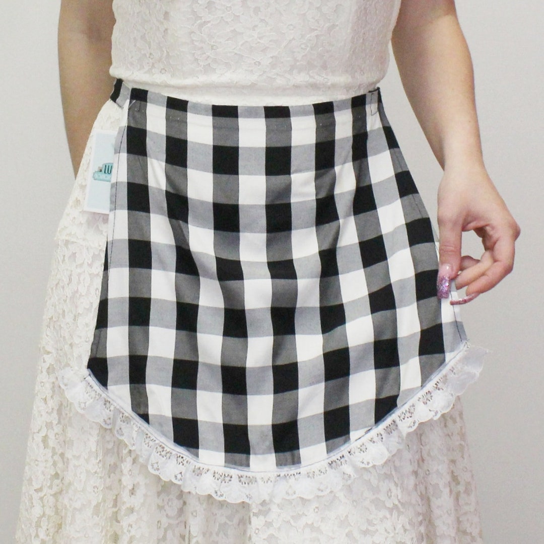Vintage 70s Black and White Checkered Apron With Lace Trim - Buffalo ...