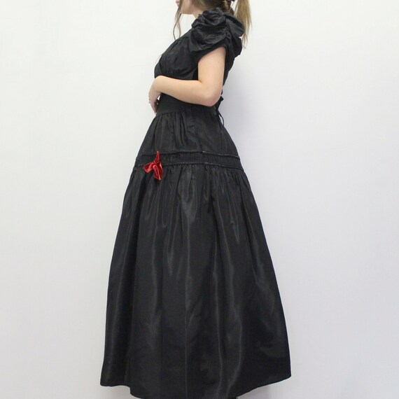 Vintage 30s Gothic Prom Dress Black Ballgown with Red… - Gem