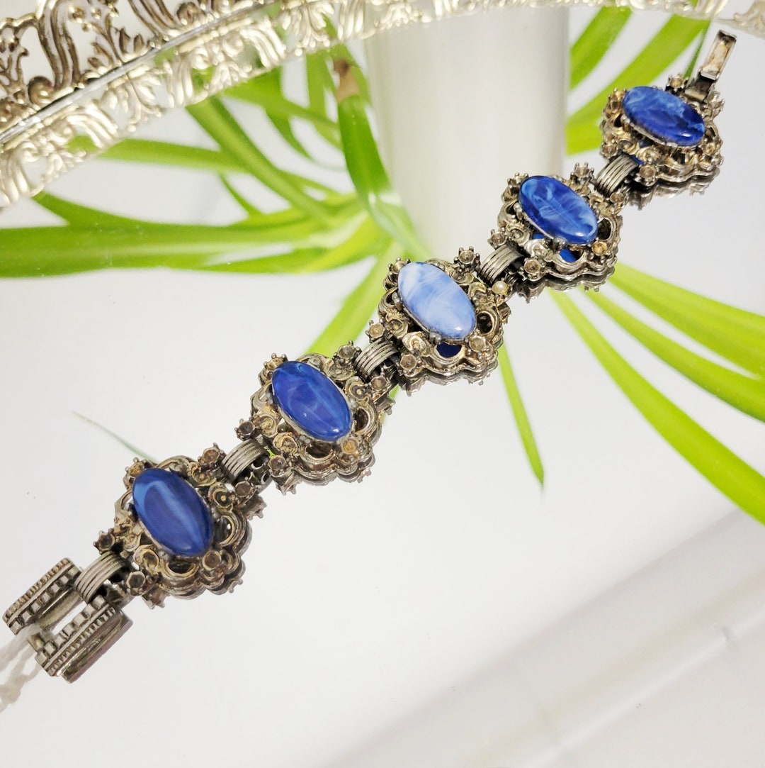 Vintage 60s Unsigned Selro Selini Victorian Revival Bracelet Marbleized ...