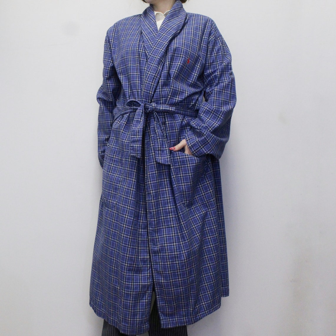 Vintage 90s Polo Ralph Lauren Sleepwear Plaid Flannel Robe POLO Blue ...