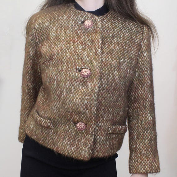 Vintage 60s Tweed Mod Jacket with Giant Textured Butt… - Gem