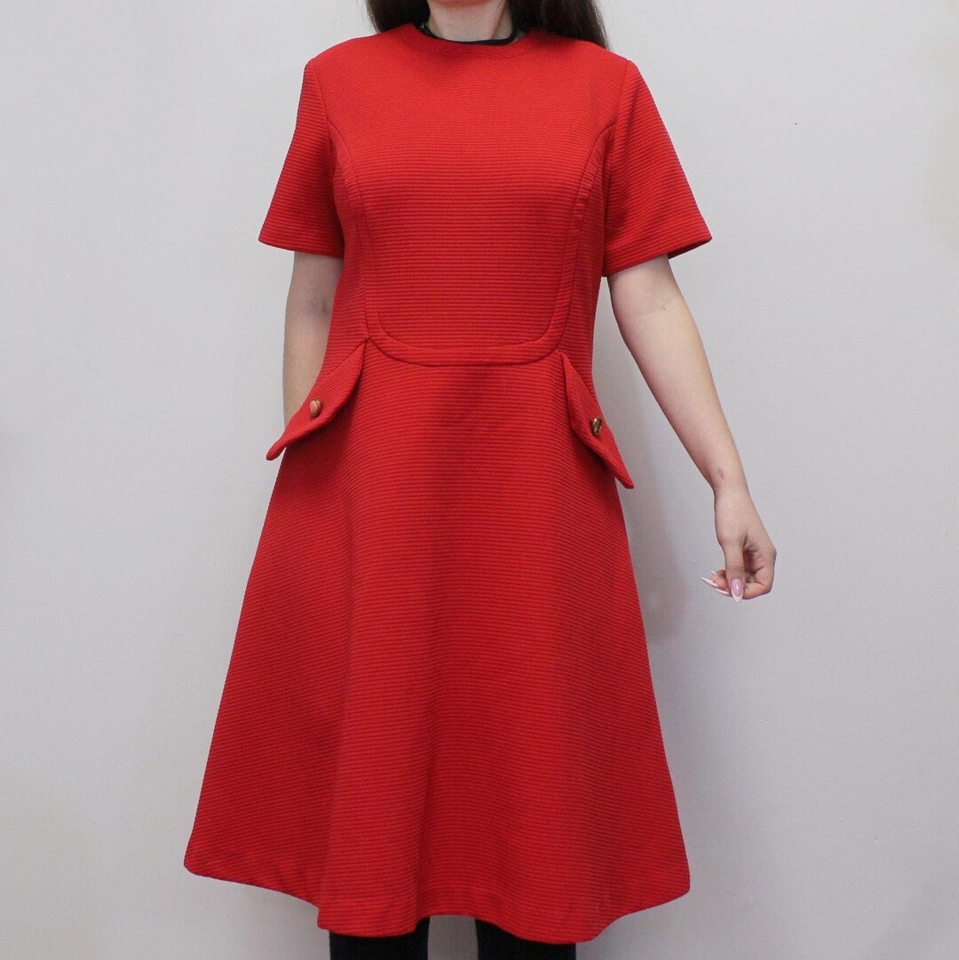 Vintage 60s Red Mod Mini Dress- Red Polyester 60s Mod Dress Faux ...