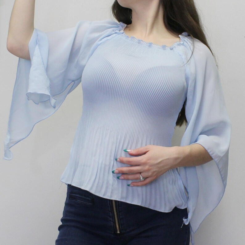 Vintage 90s Sheer Angelic Fairycore Split Bell Sleeve Top With Ruffled ...