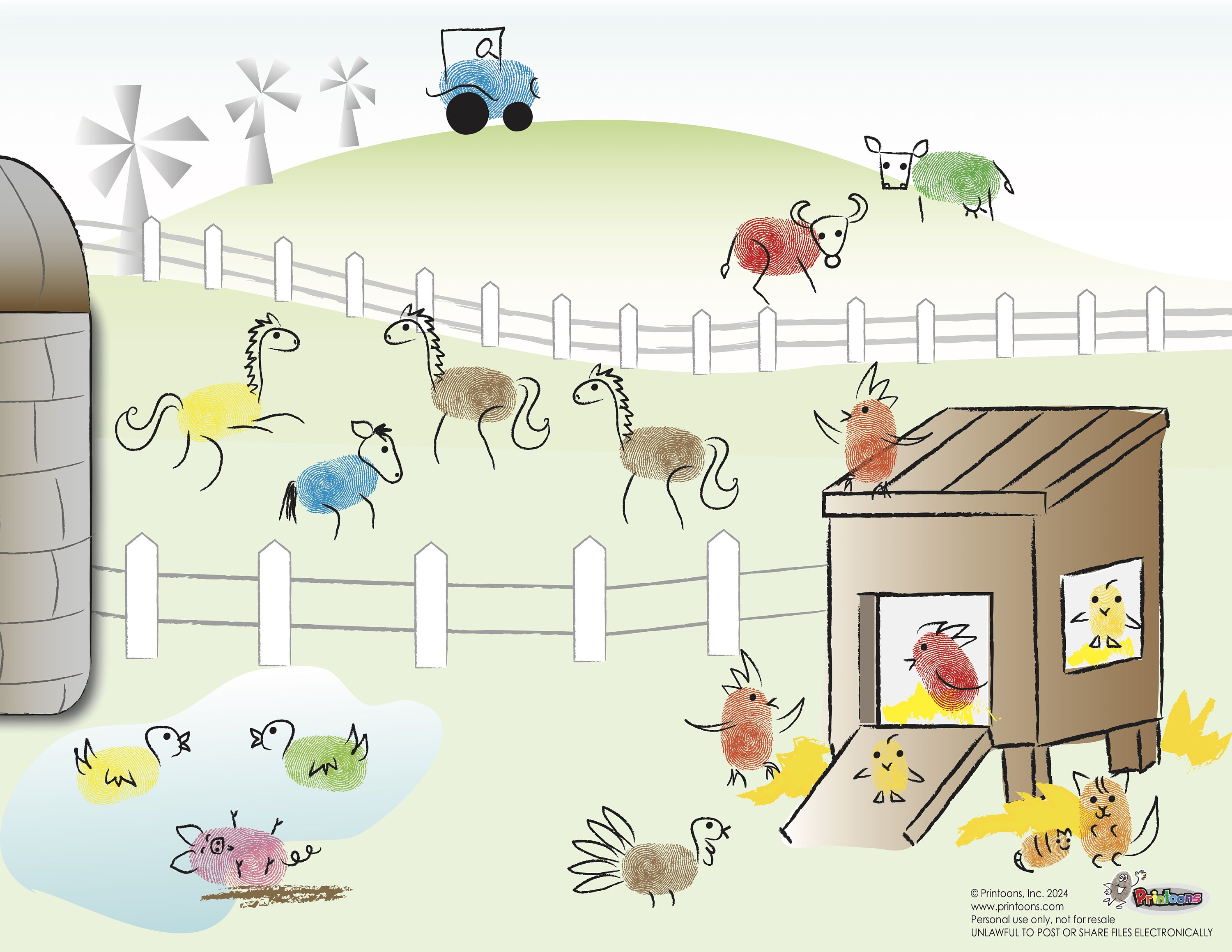 FARM THUMBPRINT Art, Farm Animal Worksheets, Farm DIY, Farm Art and ...