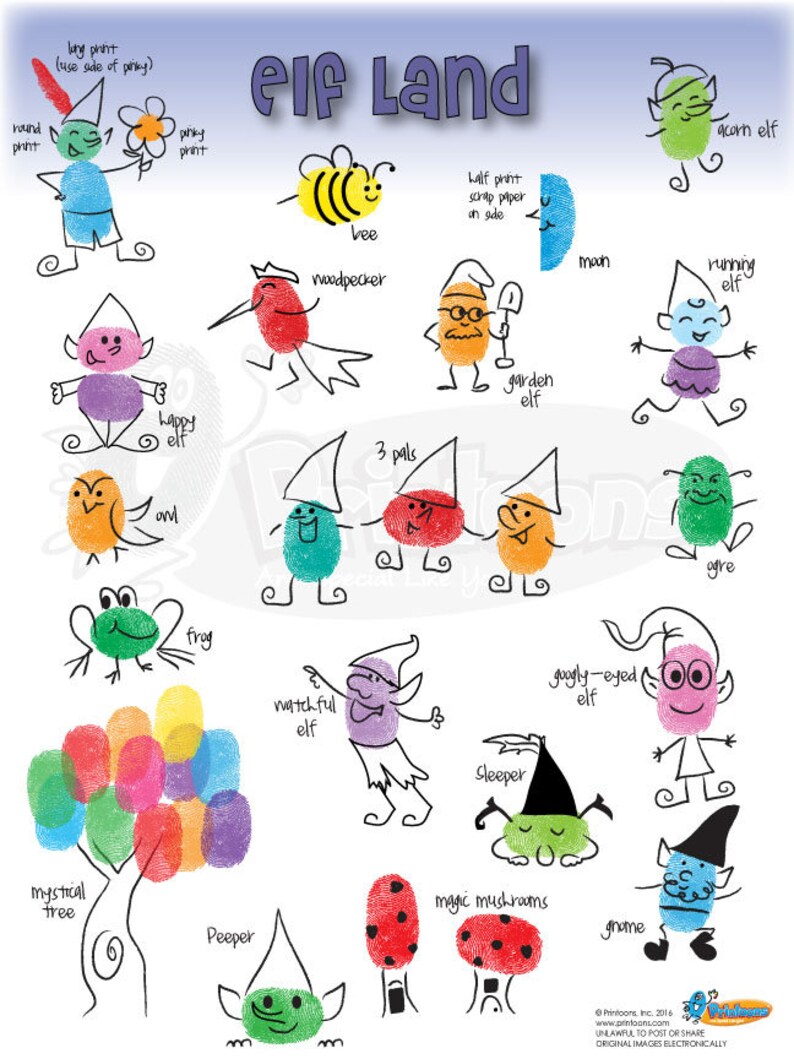 ELF THUMBPRINT ART, Elf Digital Download Fingerprint Art Kit, Elf ...