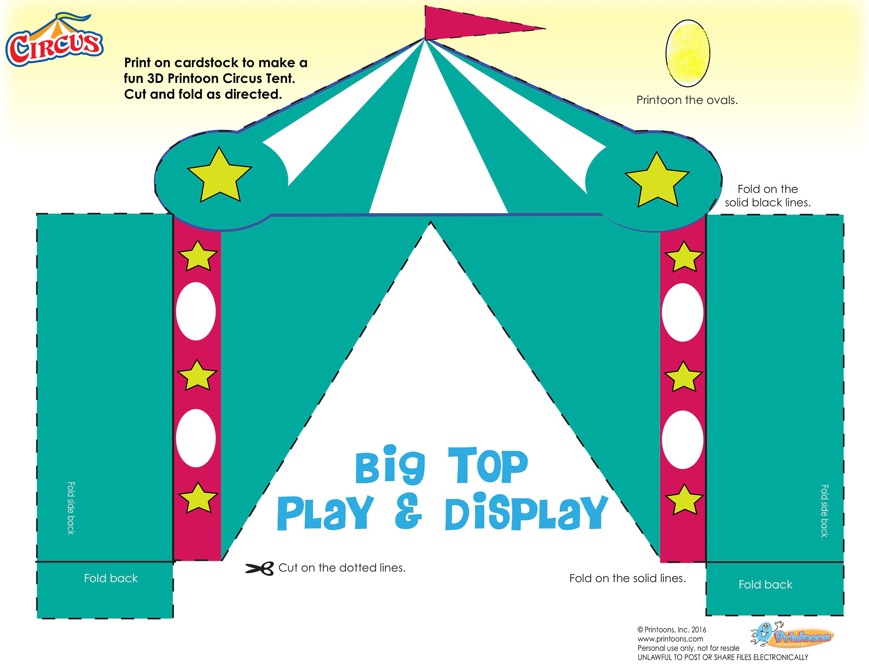 CIRCUS 3d PLAYSET Fingerprint Art, Circus Fun DIY, Circus Party Craft ...