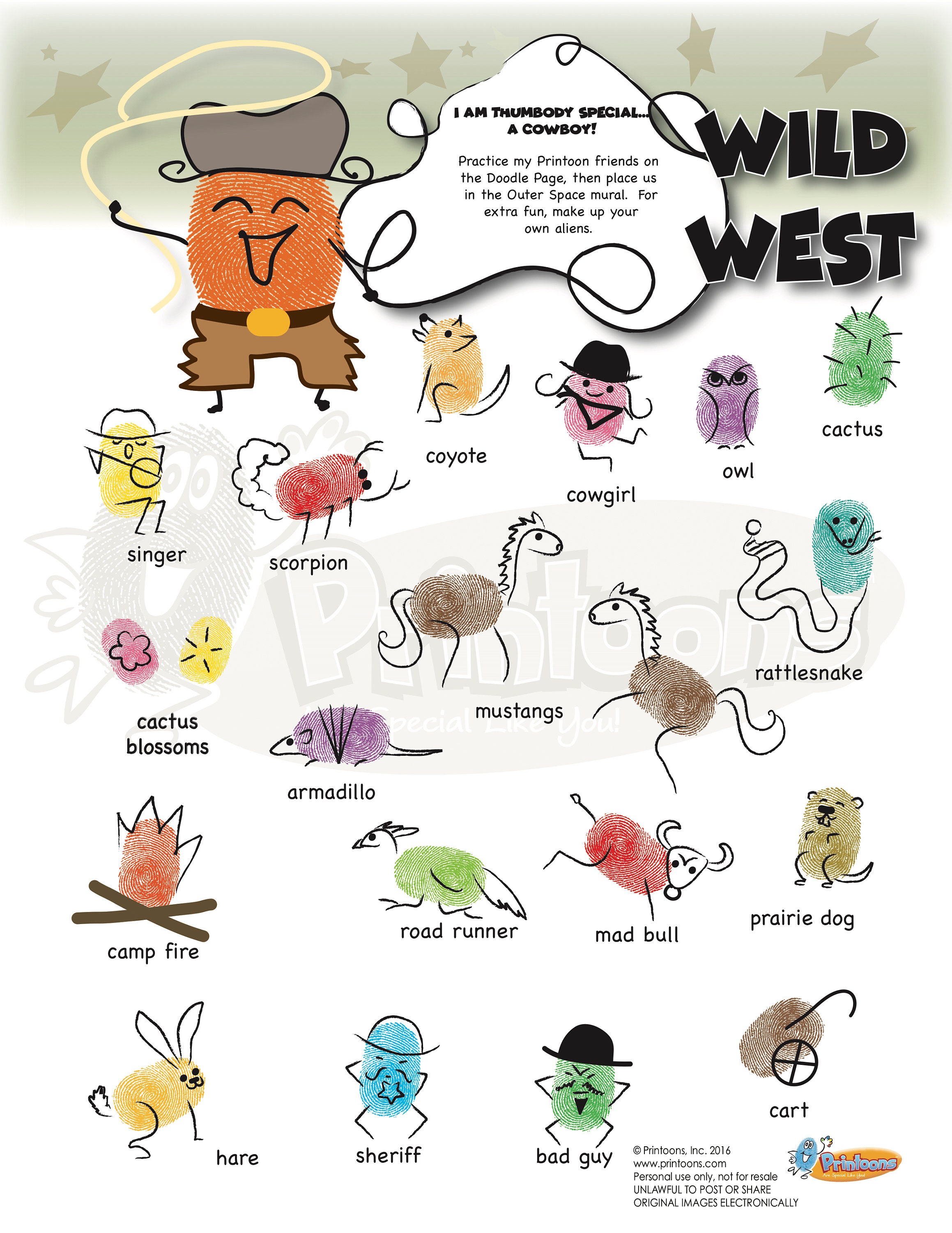 WILD WEST FINGERPRINT Art Digital Download Kit, Southwest Habitat ...