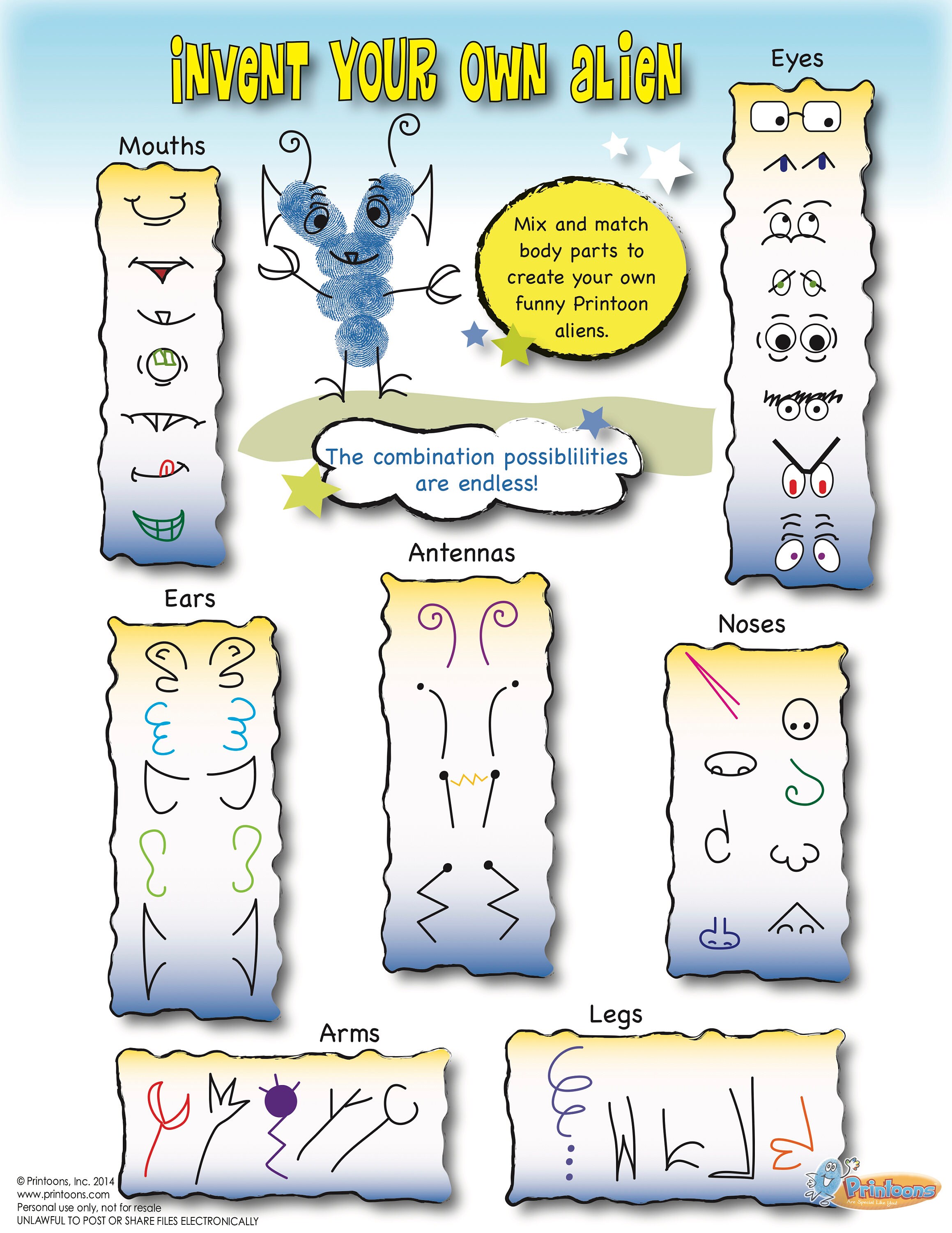 ALIENS INVENT Your Own Fingerprint Art, Outer Space Fingerprint Art, U ...