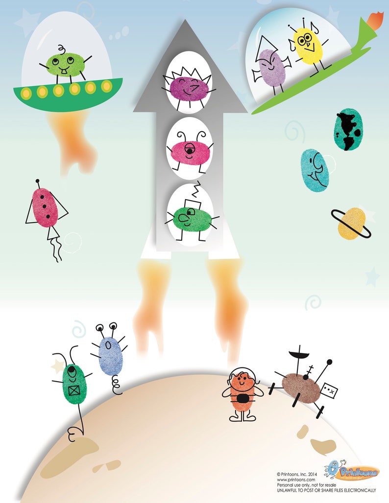 ALIENS THUMBPRINT Art, Outer Space Fingerprint Art, U.F.O Fingerprint ...