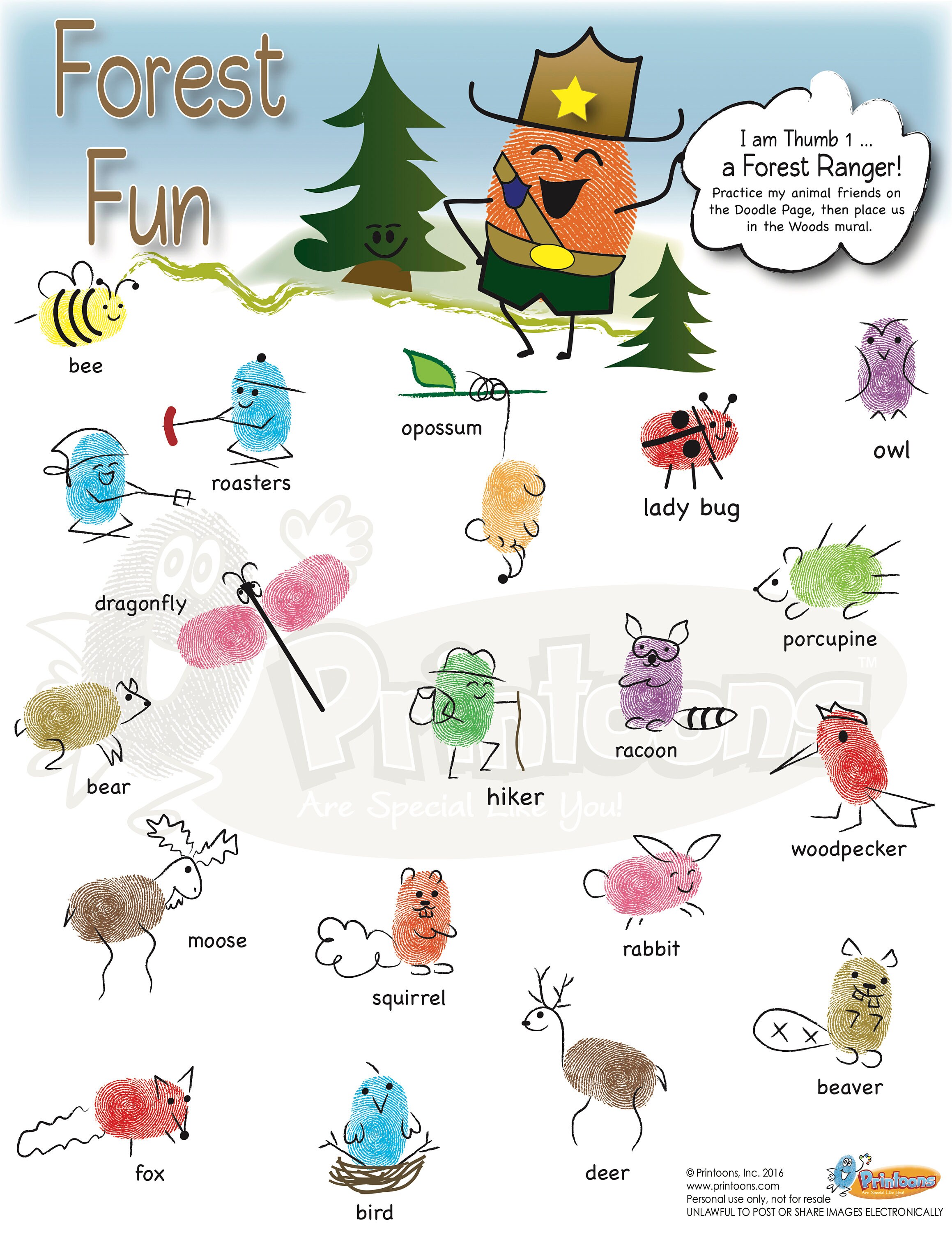 FOREST THUMBPRINT Art, Forest Worksheets, Forest Animal Art and Craft ...