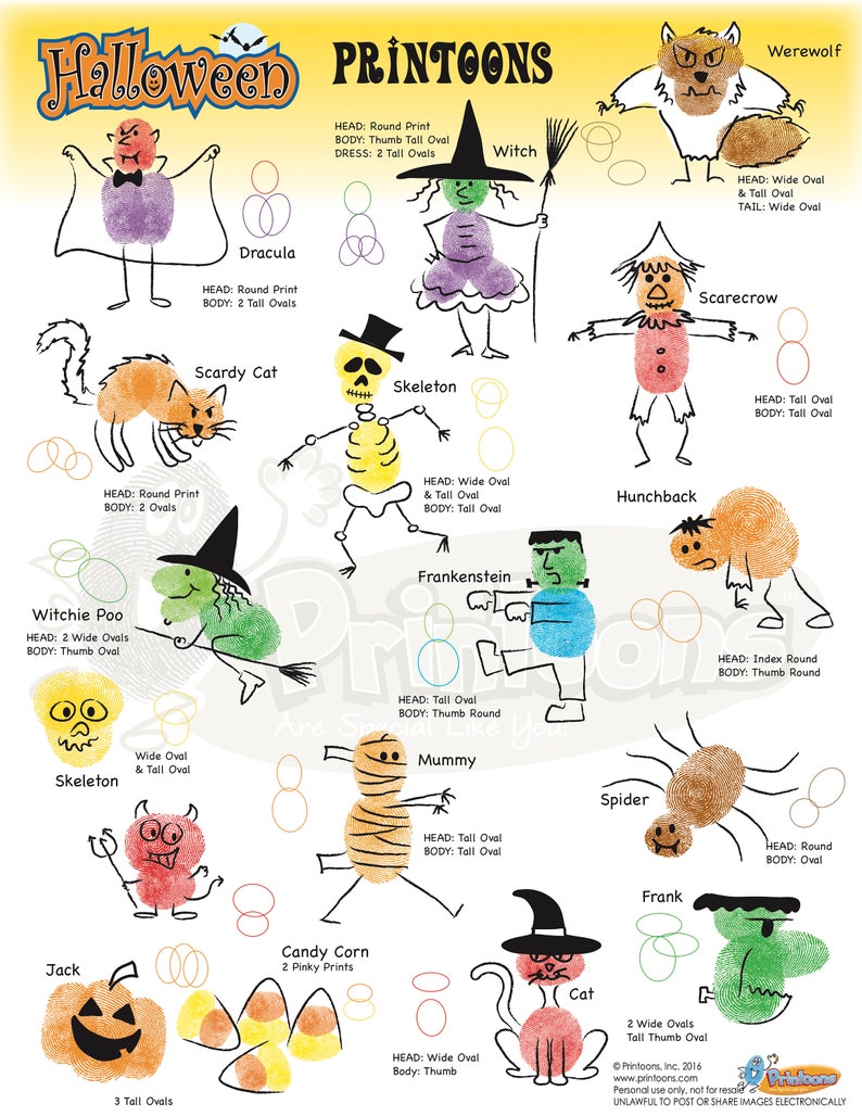 HALLOWEEN FINGERPRINT Art Halloween Worksheets DIY - Etsy