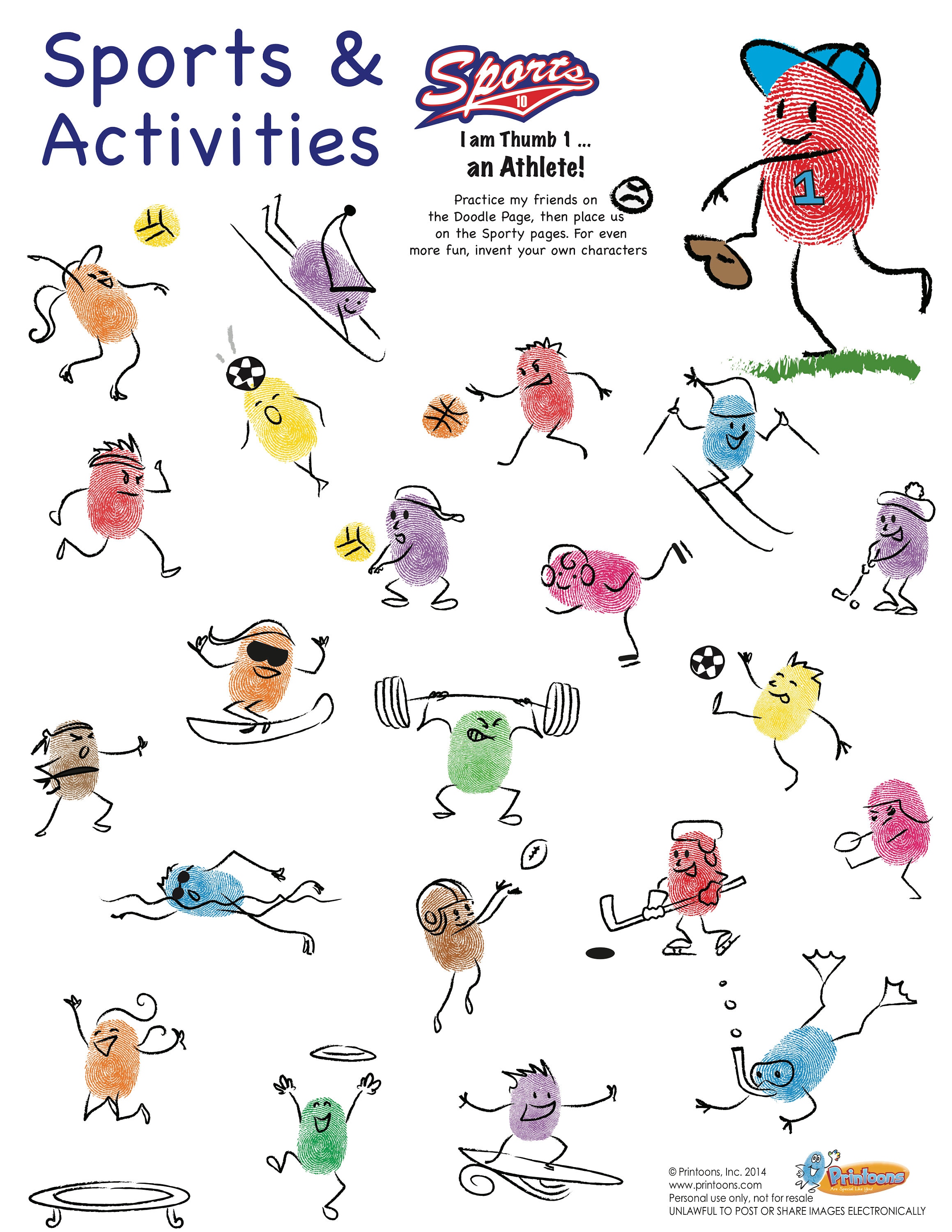 SPORTS THUMBPRINT CRAFTS, Sports Digital Download Fingerprint Art Kit ...