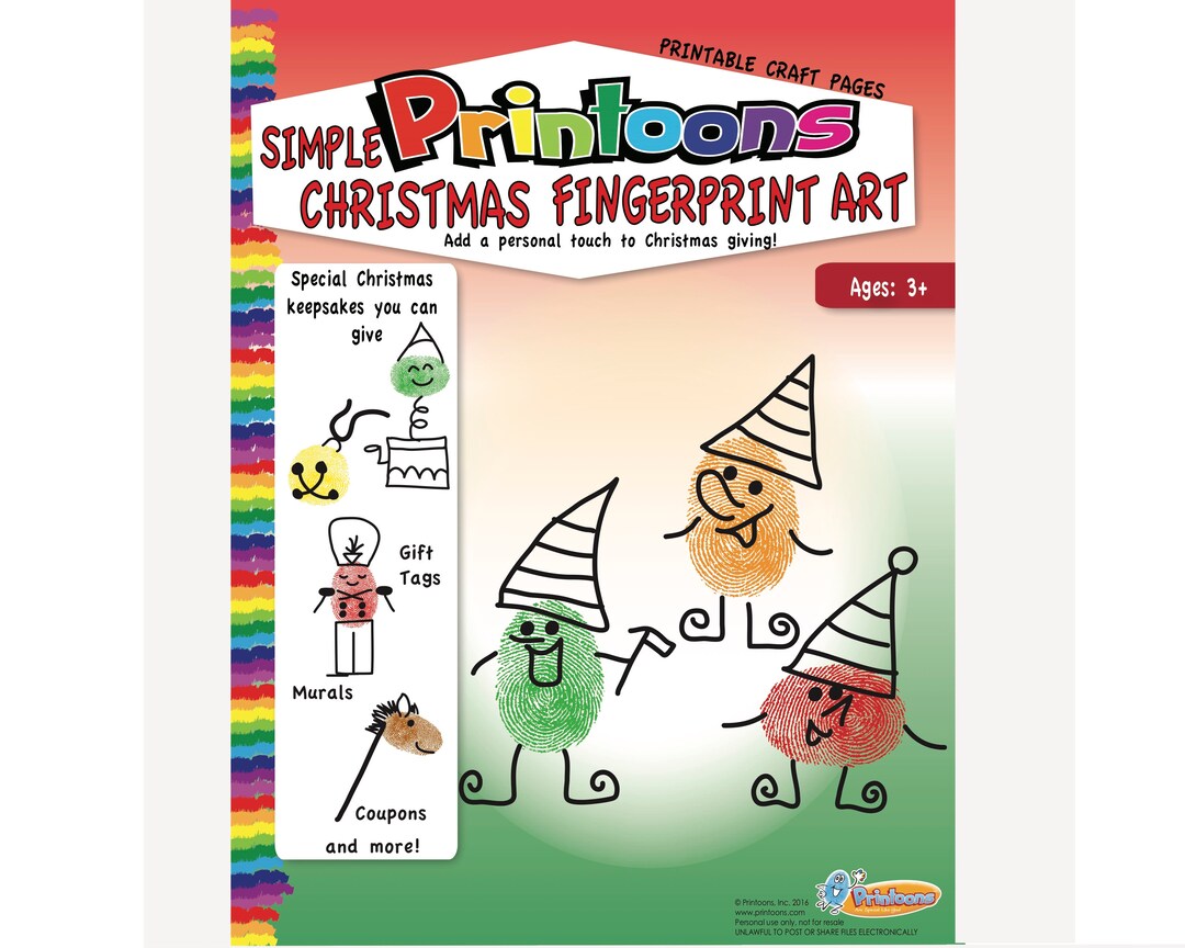 CHRISTMAS THUMBPRINT CRAFTS, Christmas Fingerprint Art Downloadable Kit ...