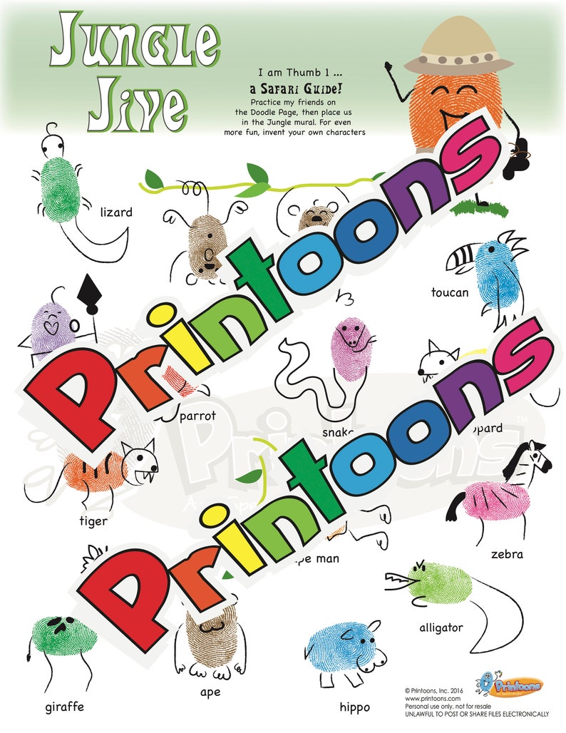 JUNGLE THUMBPRINT ART, Animals Fingerprint Art Kit, Digital Download ...