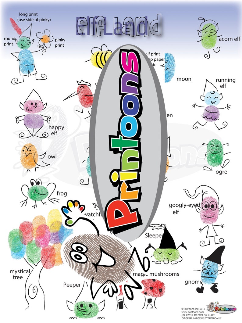 ELF THUMBPRINT ART, Elf Digital Download Fingerprint Art Kit, Elf ...