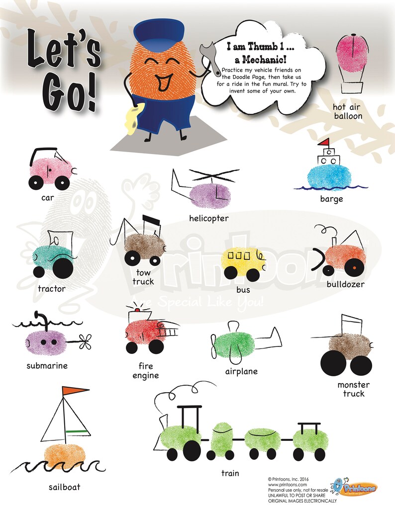 VEHICLES THUMBPRINT Art Cars & Trucks Fingerprint Art Digital - Etsy