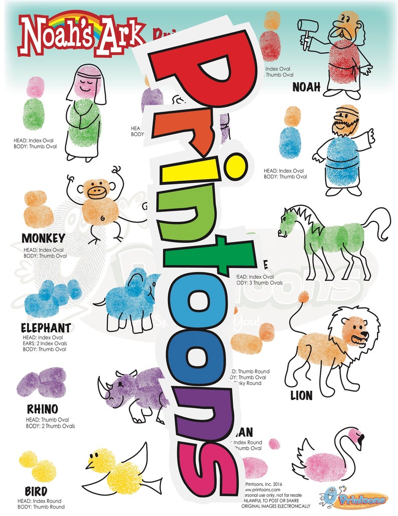 NOAHS ARK Fingerprint Art STORY, Bible Story Worksheets, Noahs Ark ...