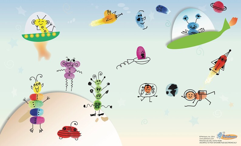 ALIENS INVENT Your Own Fingerprint Art, Outer Space Fingerprint Art, U ...