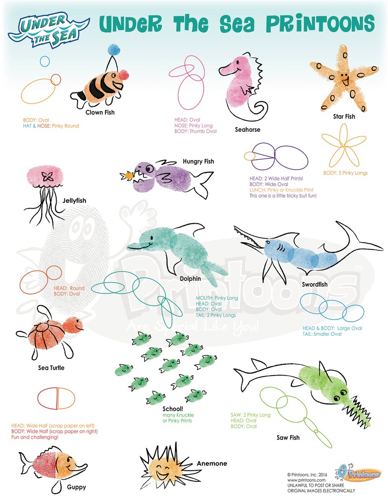SEA CRAFTS FINGERPRINT Art Diy Under the Sea Under the Sea - Etsy