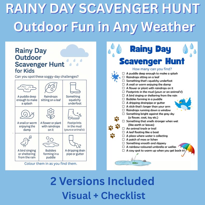 Outdoor Rainy Weather Scavenger Hunt for Kids – Nature Hunt Printable ...