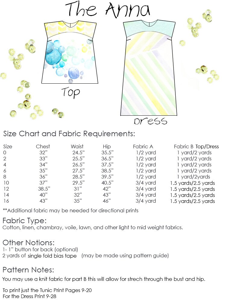 Anna Top and Dress PDF Sewing Pattern - Etsy