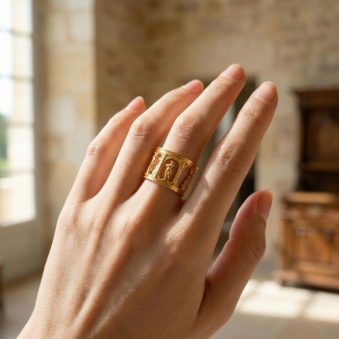 Handcrafted Parthenon Ring, 18K Gold Plated Adjustable Ring, Greek ...