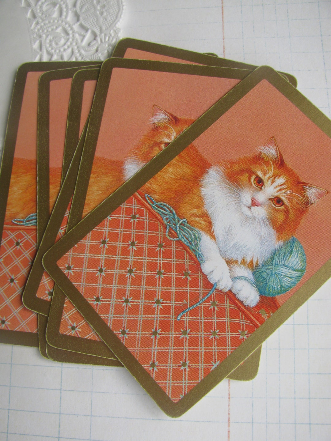 Vintage Orange Cat Playing Cards- Set of 6 - Etsy