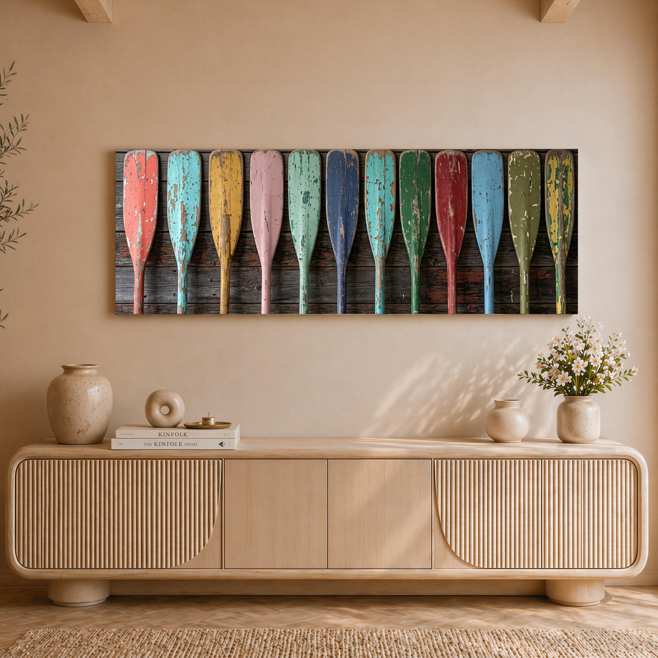 Colorful Rustic Oars Giclee Canvas Print, Distressed Nautical Wall Art ...