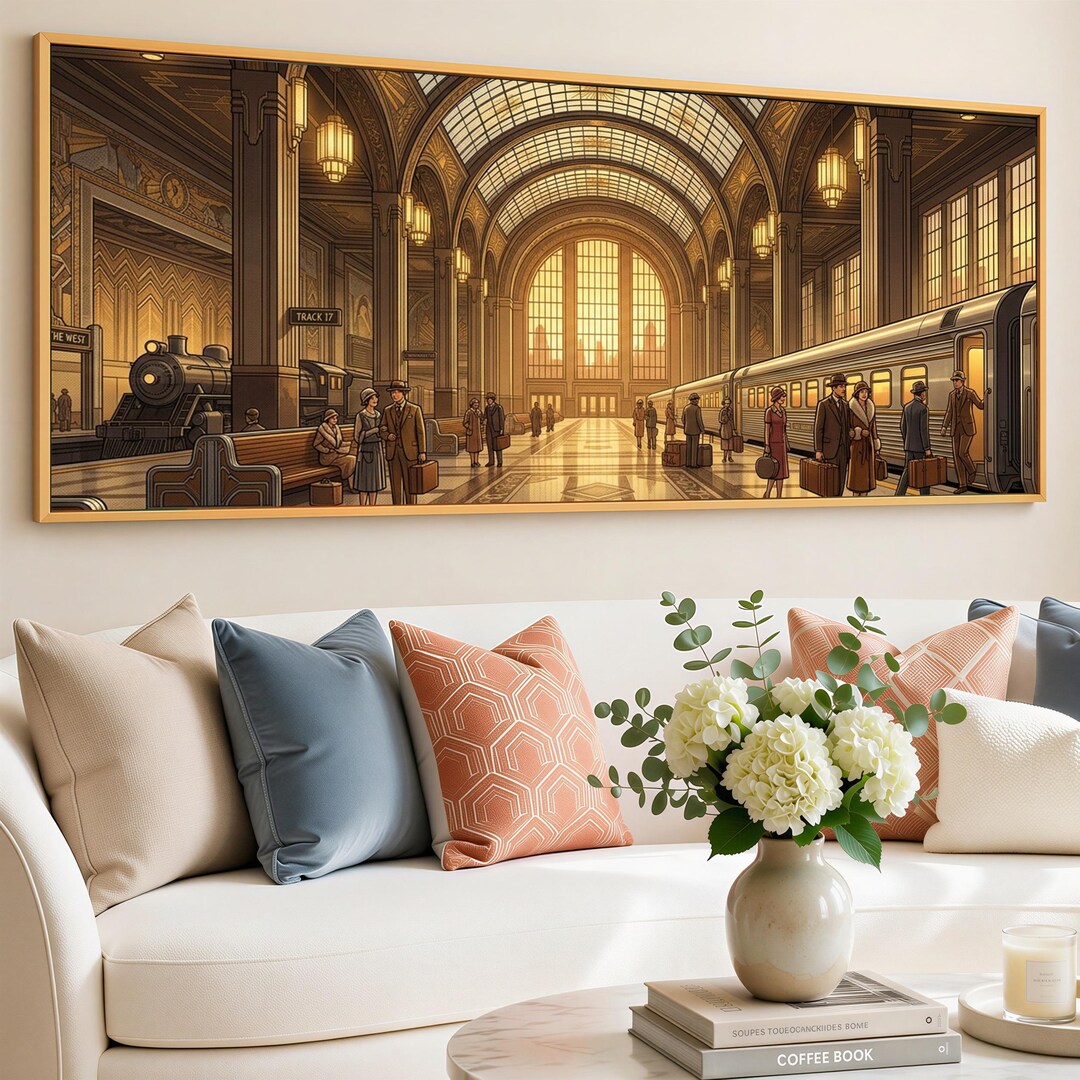 Art Deco Train Station Canvas Print, Retro Metro Platform Wall Art ...