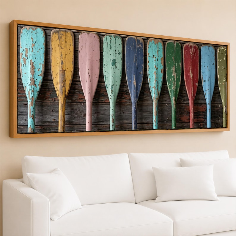 Colorful Rustic Oars Giclee Canvas Print, Distressed Nautical Wall Art ...