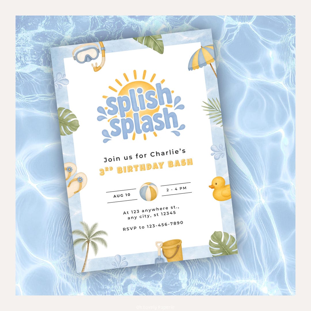 Splish Splash Birthday Invitation, Pool Party Invite Template, Editable ...
