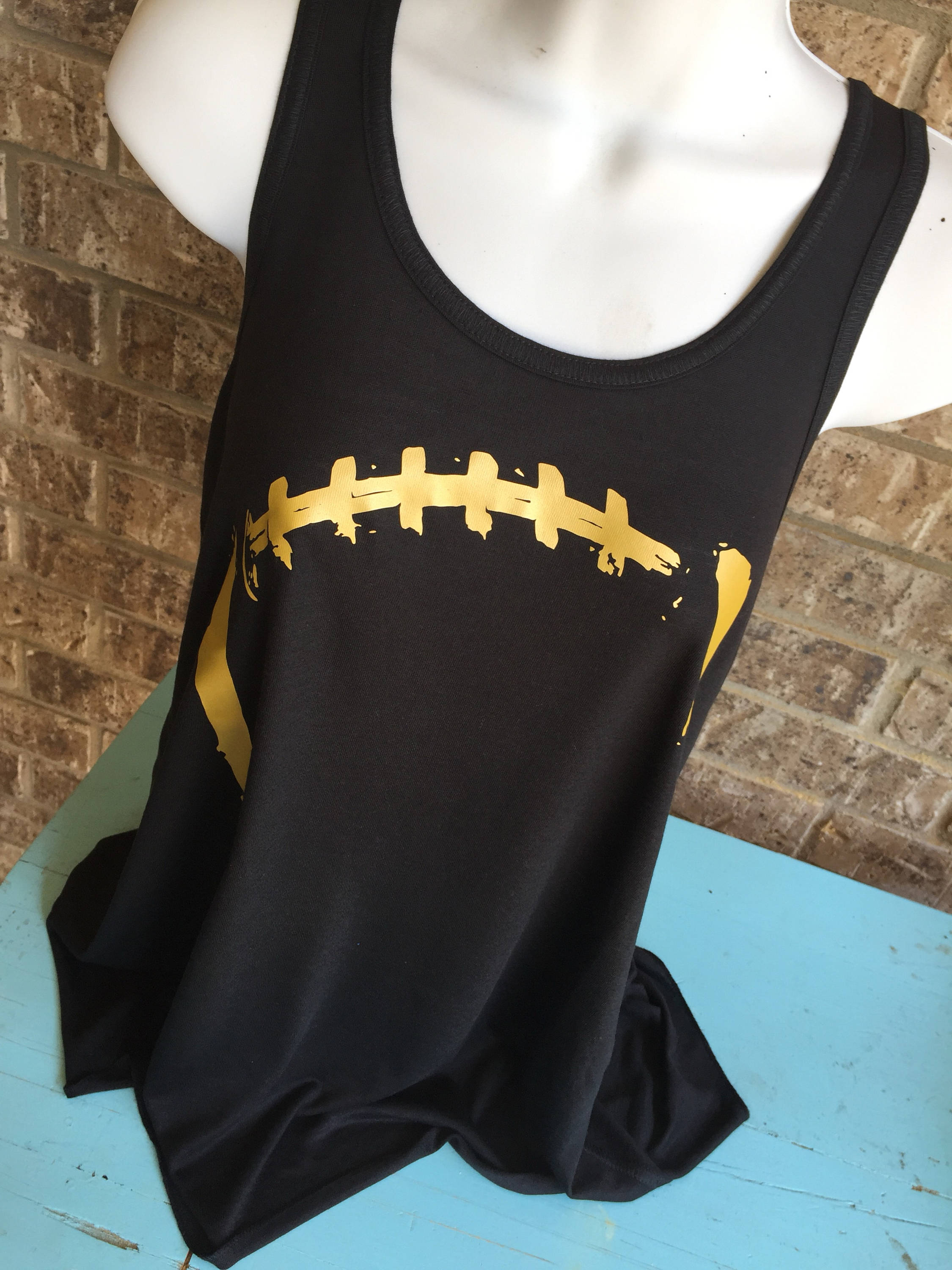 Football mom tank with METALLIC GOLD laces with name and | Etsy