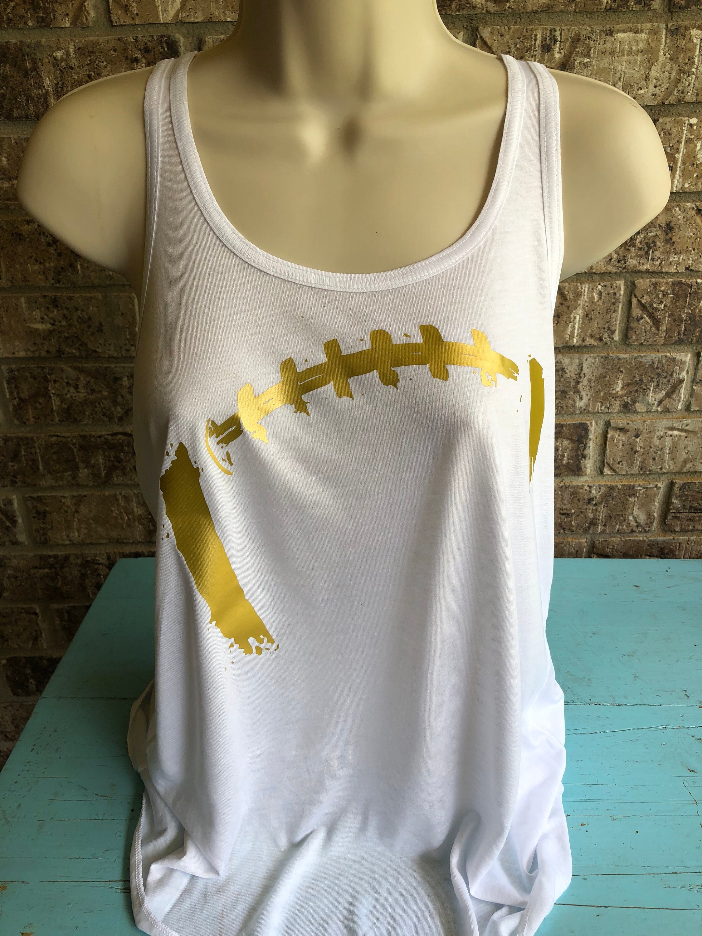 Football mom tank with METALLIC GOLD laces with name and | Etsy