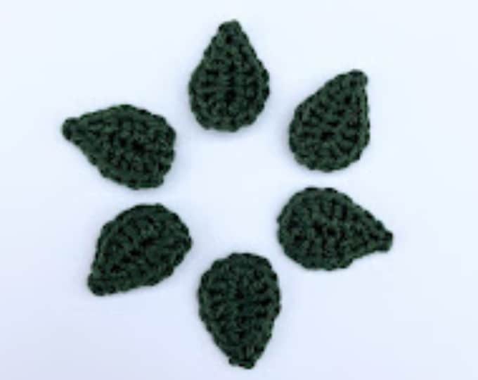 Crochet, Crochet Applique, 6 Small Dark Green Crochet Leaves ...