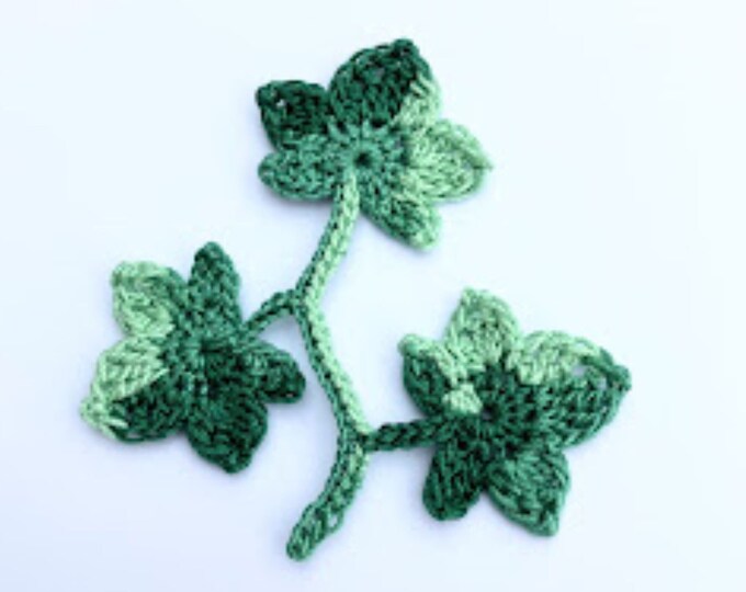 Crochet, Crochet Applique, 3 Sage Green Crochet Ivy Leaves, Cardmaking ...