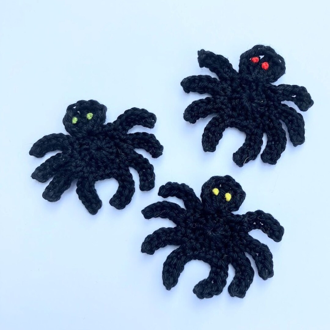 Crochet Spiders, Crochet Applique, 3 Applique Spiders, Cardmaking ...