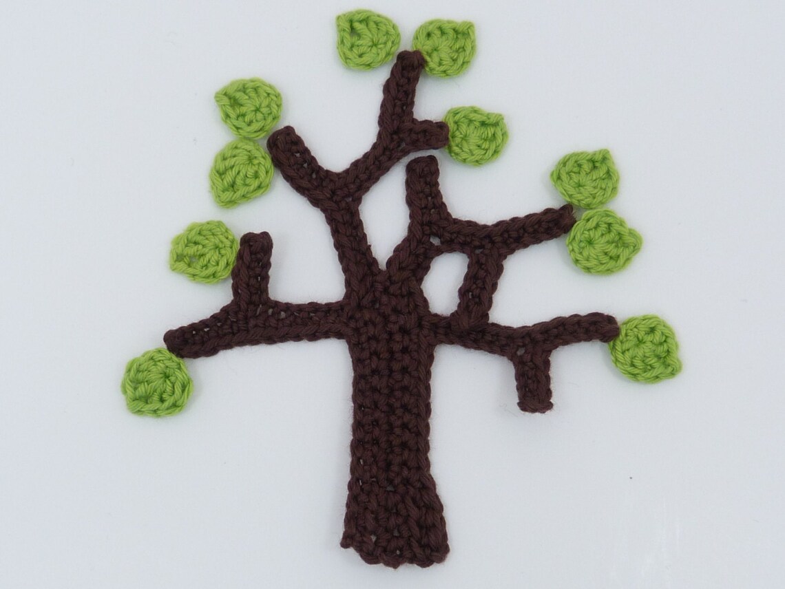 Crochet, Crochet Applique, 1 Crochet Tree & 10 Crochet Leaves ...
