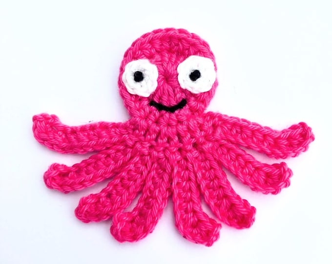 Crochet Applique, 1 Cerise Pink Crochet Applique Octopus Cards ...