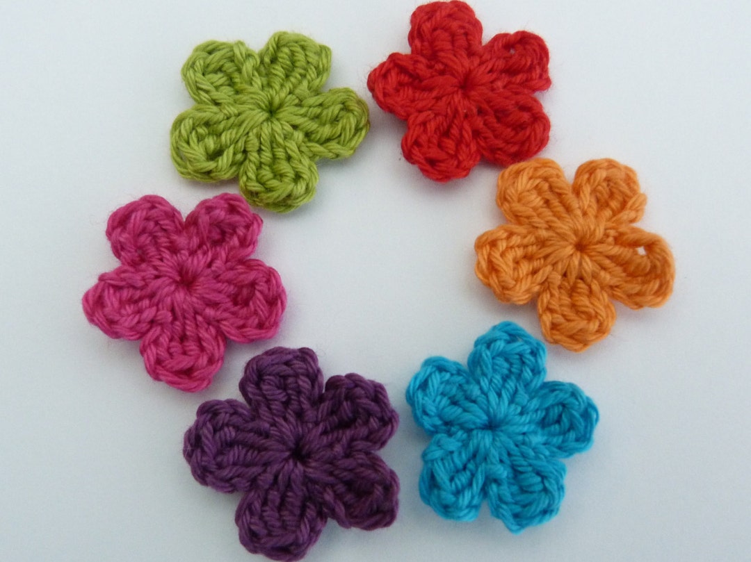 Crochet Flowers, Crochet Applique, 6 Small Applique Flowers, Cardmaking ...