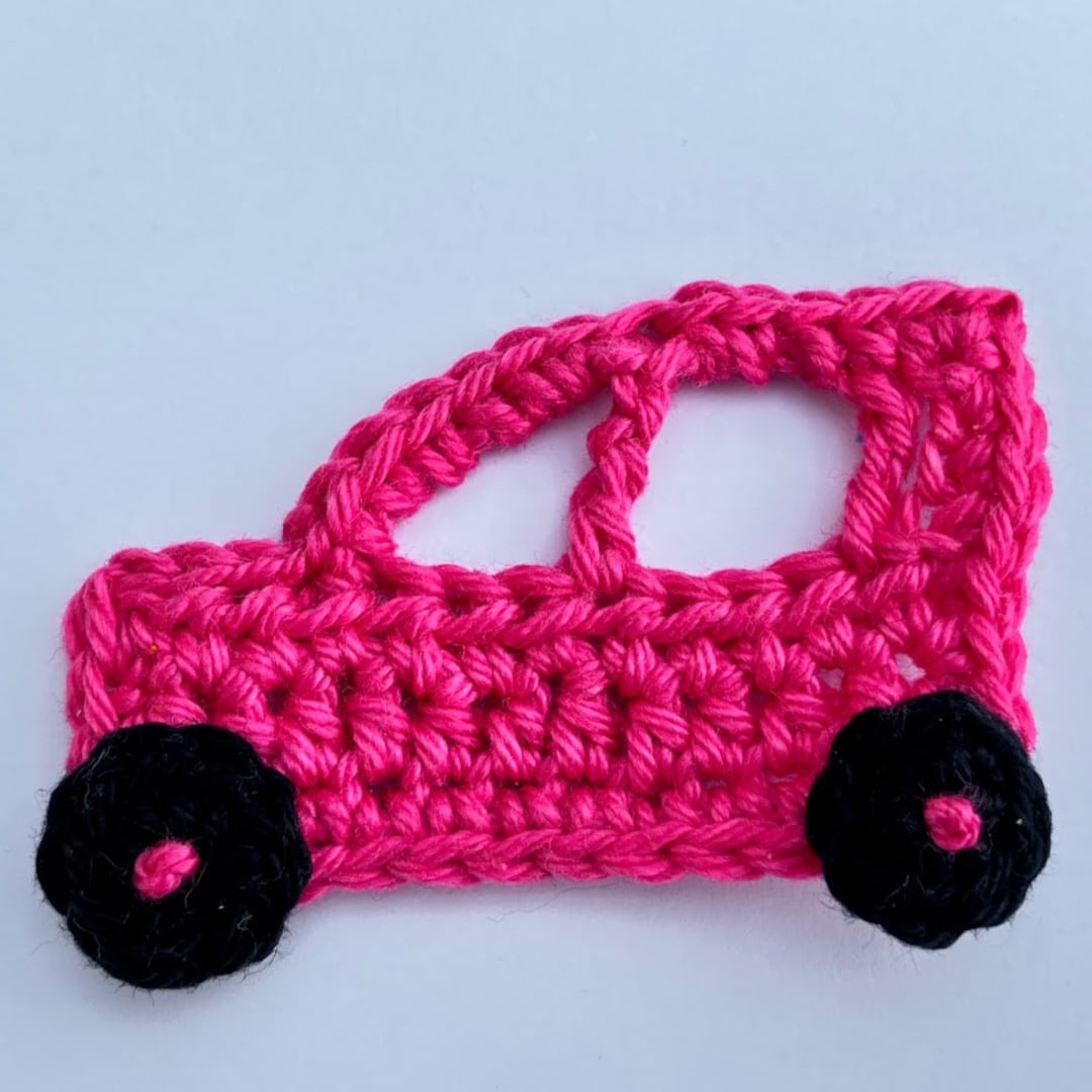 Crochet Applique, Crochet Car, 1 Large Neon Pink Applique Car ...