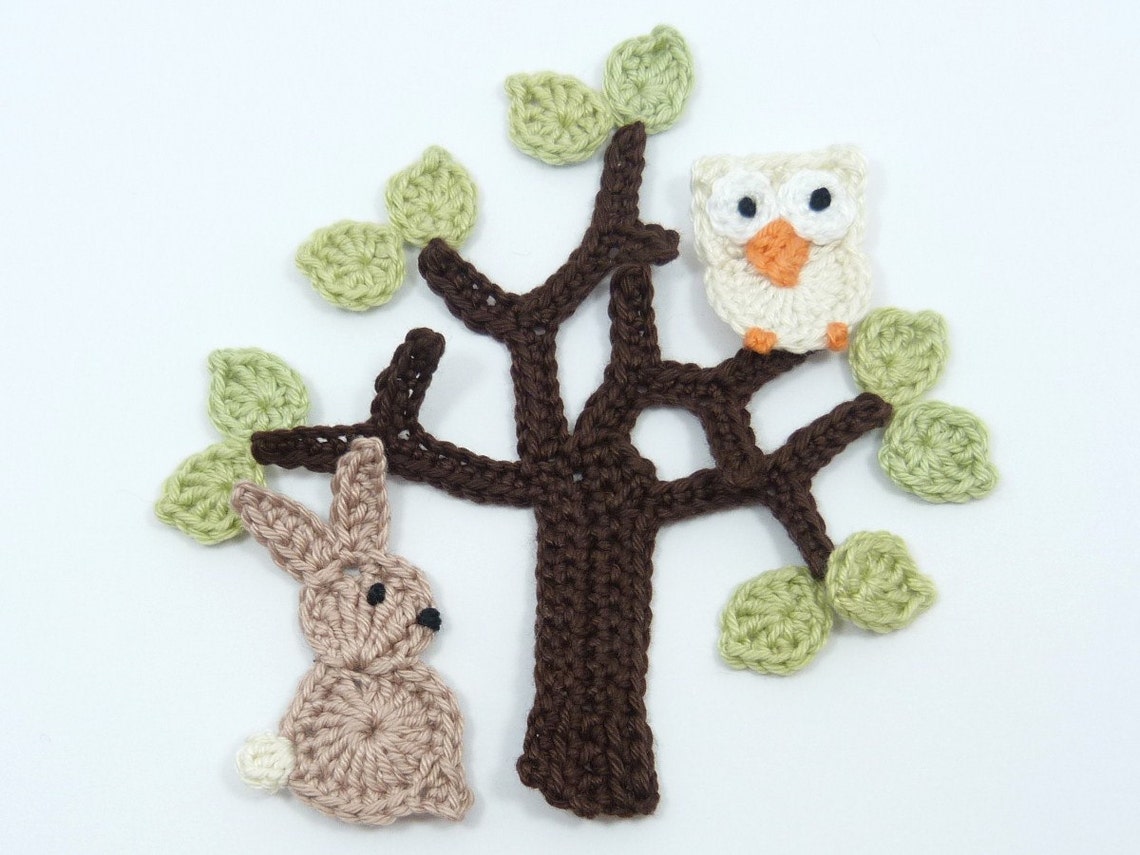 Crochet Applique, Crochet Tree, Crochet Bunny, Crochet Owl Cardmaking ...