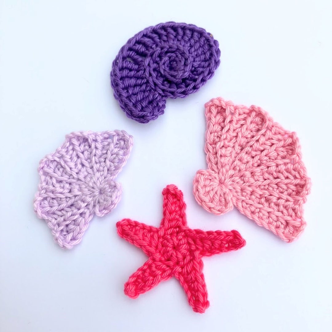 Scrapbooking, Cardmaking, Crochet Applique, 4 Applique Shells, Handmade ...